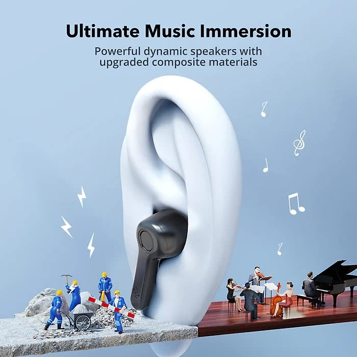 TAO Boltune Wireless Earbuds, Upgraded Bluetooth V5.2 in-Ear Stereo Wireless Headphones USB-C Quick Charge Bluetooth Earbuds IPX8 40 Hours Playing Time