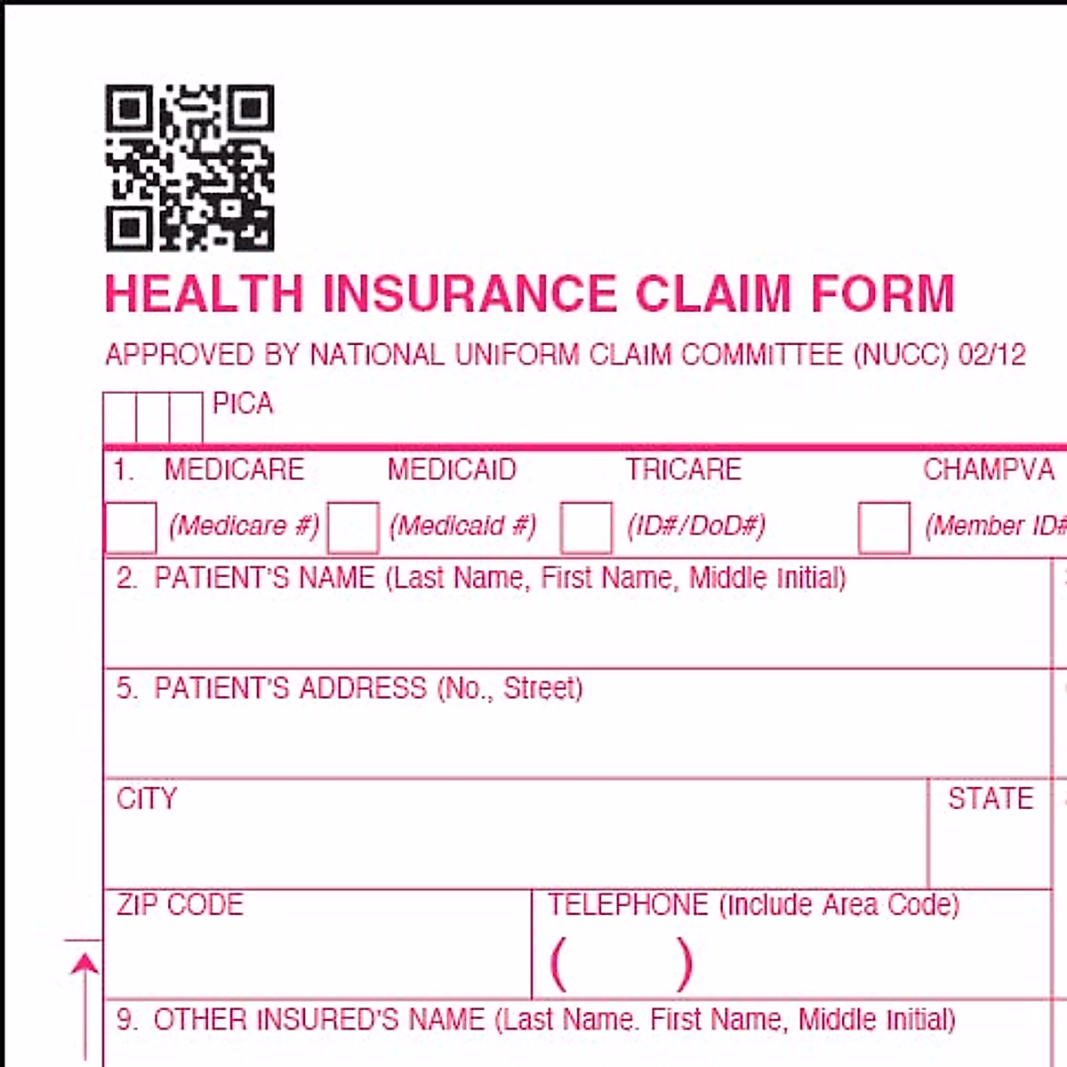 CMS 1500 Claim Forms - HCFA (Version 02/12) 2,500 Sheets, Approved OMB-0938-1197