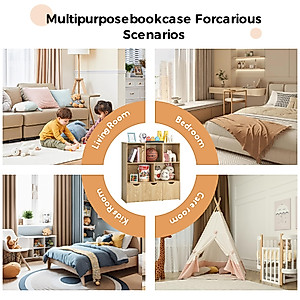 EFURDEN Toy Storage Organizer, Large Kids Bookshelf, 3 Tier Wooden Bookcase, Sturdy Baby Book Rack Storage, Toy Cabinet Chest, Child Book Display Shelf for Playing Room, Library, Nursery, Bedroom