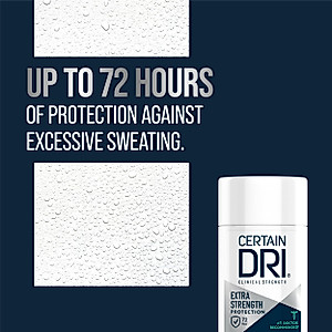 Certain Dri Extra Strength Clinical Antiperspirant Solid Deodorant, Hyperhidrosis Treatment for Men & Women, Long-Lasting 72hr Protection, Effective Sweat Control, Powder Fresh Scent, 1.7oz, 3 Pack