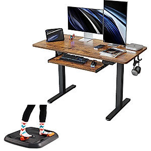 FEZIBO Height Adjustable Desk with Keyboard Tray and Anti Fatigue Mat