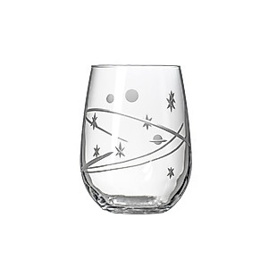 Rolf Glass Space Stemless Wine Glass 17 ounces | Lead-Free Glass | American Made Glass Design | Etched Tumbler Glasses | Planets and Stars - for the Space Enthusiast's Thirst (Set of 4)
