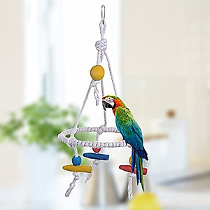 Hypeety Pet Bird Parrot Swing Hanging Toy Parakeet Budgie Cockatiel Cage Hammock Swing Toy Round Cotton Rope Tri Toy Hanging Toy