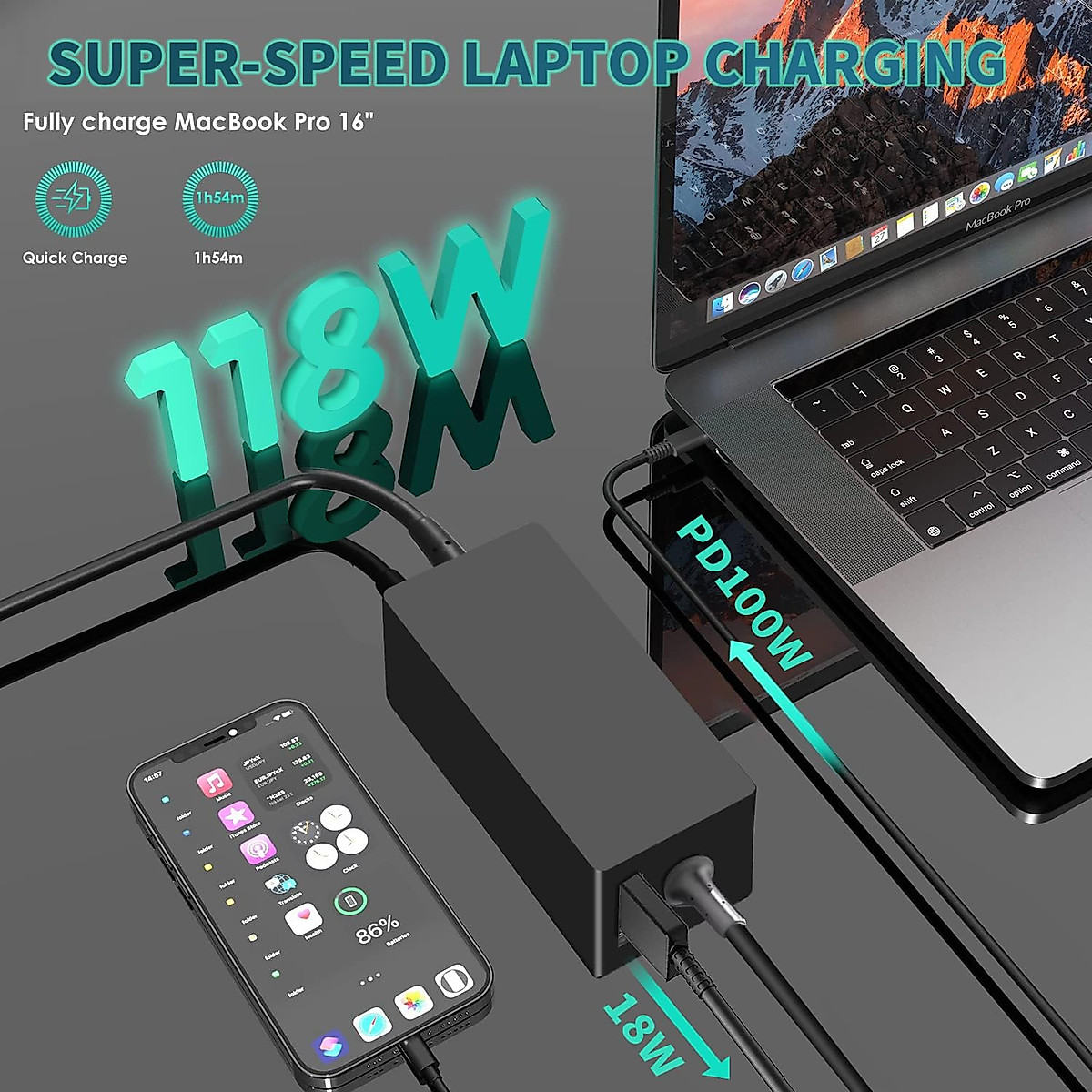 USB C Laptop Car Charger 100W USB C Charger for Lenovo Thinkpad/Yoga,Mac-Book Pro/Air, Dell HP Acer Asus LG Gram Samsung Toshiba Chromebook Charger, USB-A Port DC 5V 3A