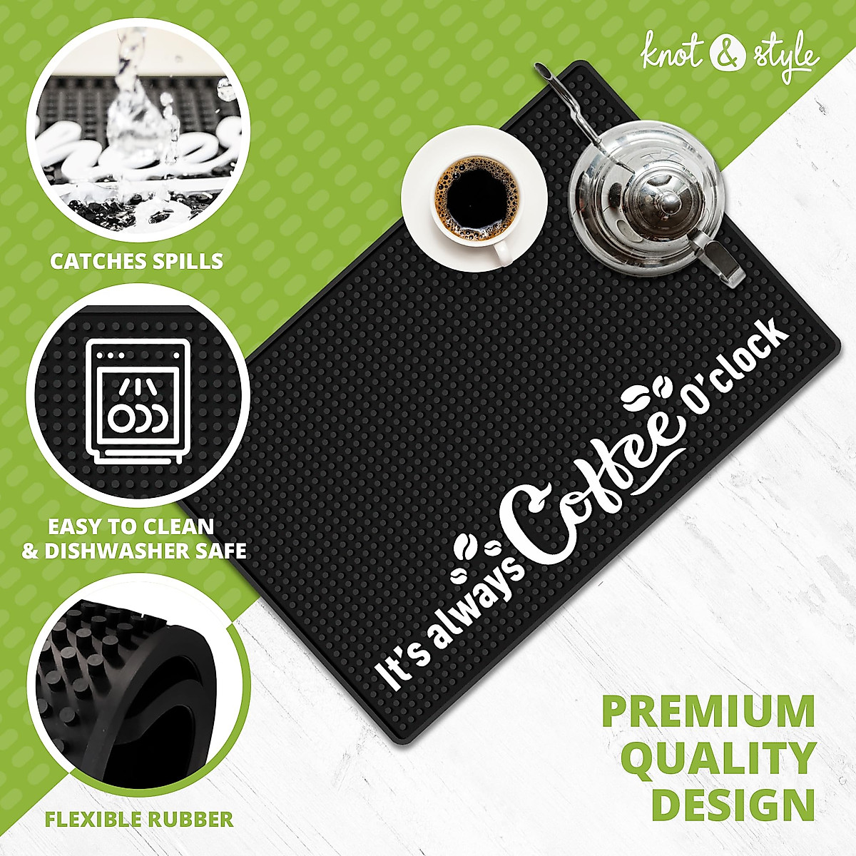 Premium Coffee Bar Mat (18"x12") - Absorbent Coffee Mat & Non-Slip Silicone - Perfect for Coffee Makers, Espresso Machines & Countertops - Stylish, Heavy-Duty & Easy-Clean Accessory for Cafes & Bars