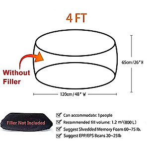 kgitpve Bean Bag Chair Cover (No Filler,Cover only) PV Velvet Bean Bag Chairs, Big Round Comfy Bean Bag Bed Lazy Sofa Bed Cover (4ft, White)