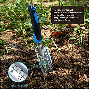 Sinoer Garden Tool Set, 3Piece Heavy Duty Cast-Aluminum Gardening Hand Tool Includes Hand Trowel, Transplant Trowel and Cultivator Hand Rake with Soft Rubberized Non-Slip Ergonomic Handle - Blue