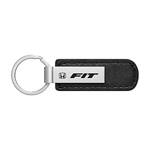iPick Image for Honda Fit Silver Metal Plate Black PU Leather Strap Key Chain Keychain, Official Licensed