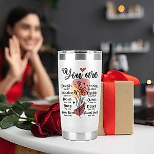 Lallamotion Christian Coffee Tumbler - Encouraging Gifts for Women, Mom, Sister, Wife & Pastor - 20oz White Tumbler