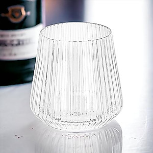 36 count origami ripple Unbreakable Stemless Plastic Wine Champagne Whiskey Glasses Elegant Durable Disposable Indoor Outdoor Ideal for Home, Office, Bars, Wedding, Ribbed 12 Ounce Cups (Clear)