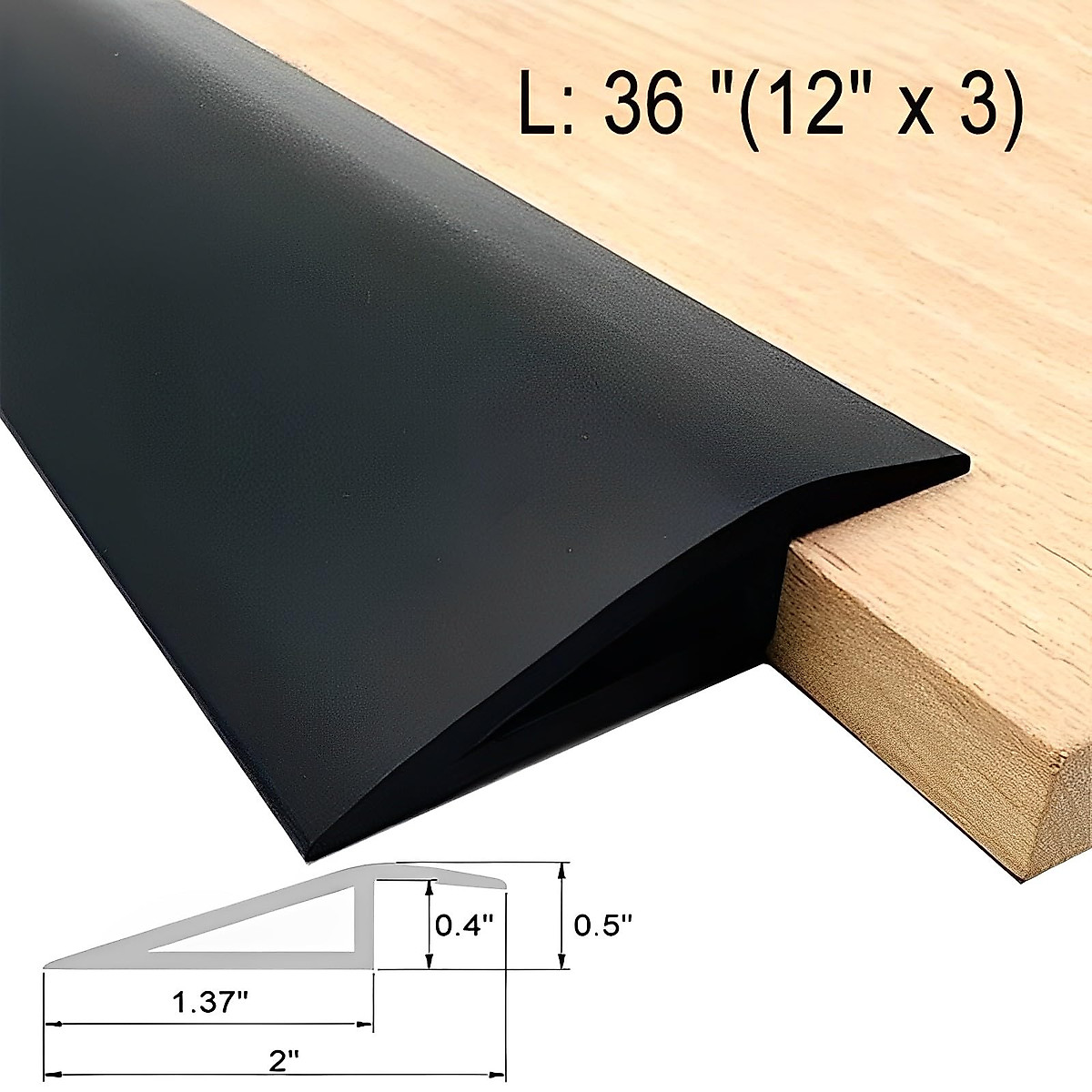 Vinyl-Floor-Transition-Threshold-Strip Self-Adhesive, Threshold 2/5'', Door/Carpet-to-Tile-Transition-Strip Reducer, Doorway Edge Trim for Laminate Floor Mat Vinyl Tile (Black, 36 in)