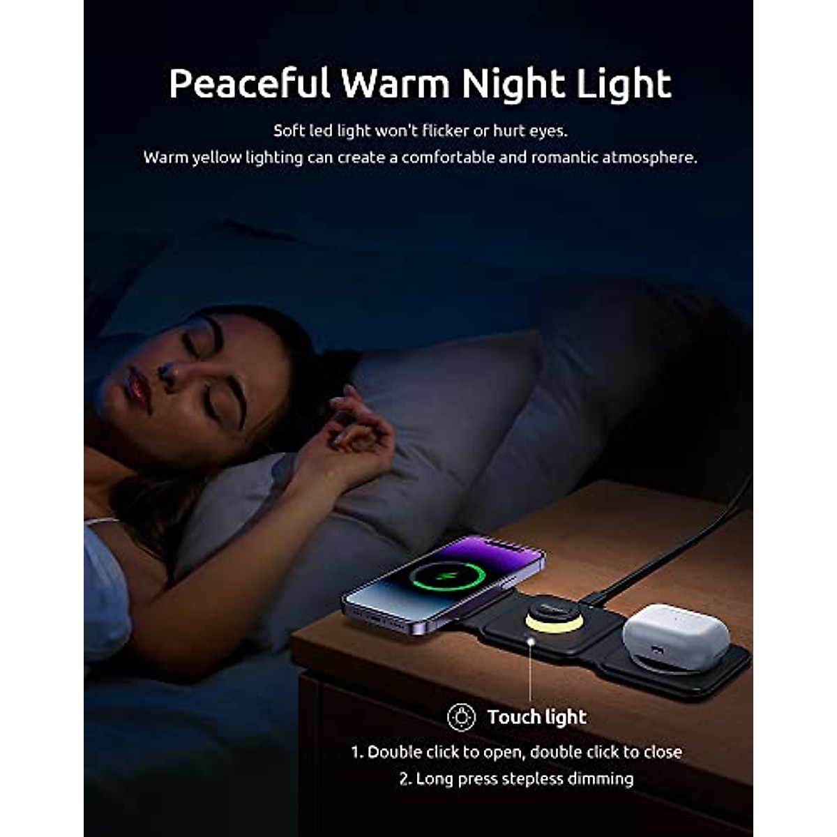 HEYLINSI Wireless Charging Station, Foldable Magnetic Wireless Charging Pad for iPhone 14/13/12 Pro Max/X/XS, 3 in 1 Wireless Travel Charger for AirPods 3/2/Pro Apple Watch