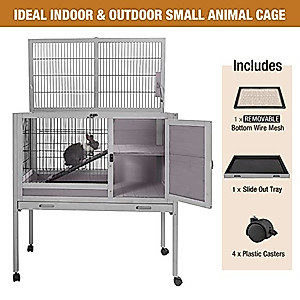 Rabbit Hutch Indoor, Bunny Cage Pet House for Small Animals Guinea Pig Cage on Wheels - Removable Wire Mesh