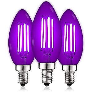 Luxrite E12 LED Filament Purple Light Bulbs, 4.5W (40W Equivalent), Colored Glass Candelabra Bulb, UL Listed, E12 Base, Indoor Outdoor, Porch, Decoration, Party, Holiday, Event, Home Lighting (3 Pack)