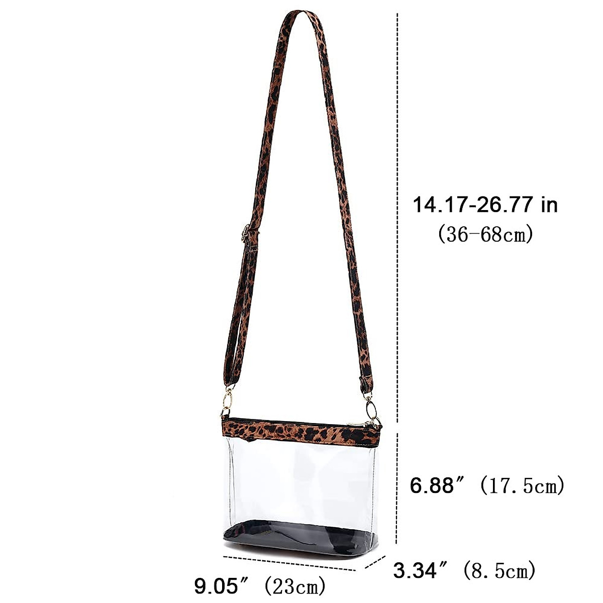 LOXOMU Clear Purses for Women Stadium, Leopard Print Clear Crossbody Bag, Clear Bag and Handbag with Adjustable Shoulder Strap for Work, Travel, Concerts (Brown)