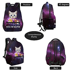 KZOYNEA Space Cat School Backpack Lightweight Laptop Bag Casual Travel Daypack for Women Student Outdoor Work 17 Inch
