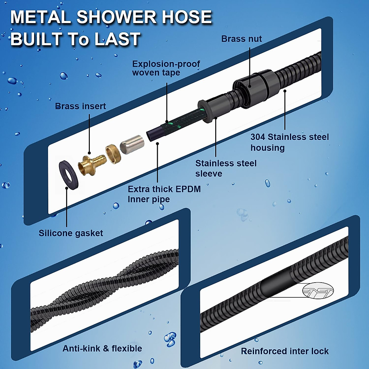 Premium Metal Shower Hose-47Inch Bidet Hose High Pressure Explosion Proof Toilet Hose for Bidet Sprayer, Stainless Steel Electroplating Handheld Shower Hose Flex Hoses Extension with Woven Inner Tube