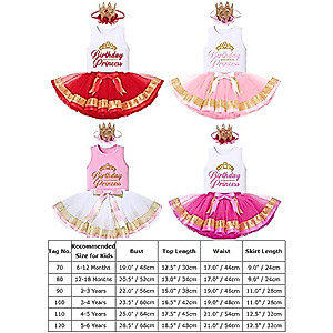 Toddler Kid Baby Girl 1/2/3/4/5/6 Year Old Birthday Party Dress Sleeveless Printed Vest Tops+Princess Tulle Tutu Skirt+Flower Crown Outfit Summer Clothes Cake Smash Photography Hot Pink 4-5 Years