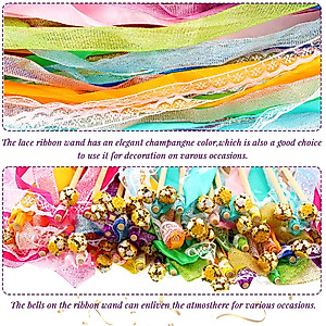 40 Pieces Ribbon Wedding Streamers with Bells, Lace Fairy Stick Wand Party Streamers Chromatic Silk Streamers for Party, Birthday and Holiday