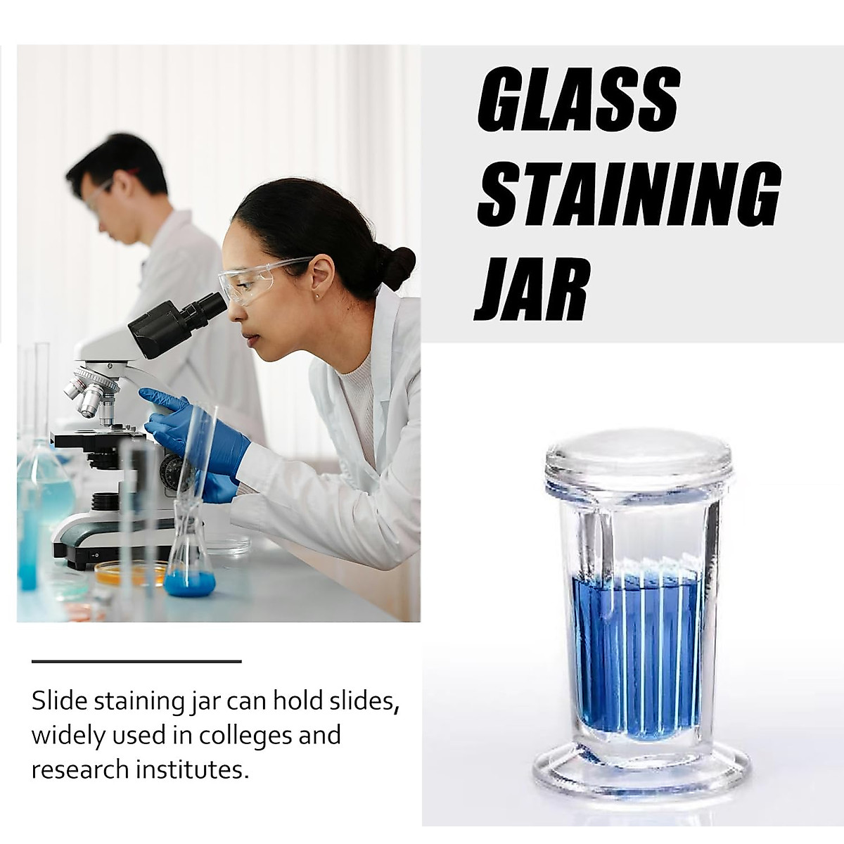 RGULICX Coplin Staining Jar with Glass Lid, 2 Pack 5 Slide Glass Staining Tank for Labs Laboratory School