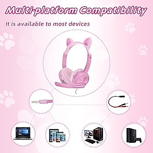 AKZ CN COM Kids Headphones, Cat Ear Headphones with Microphone for Children Boys & Girls, Wired Headset with 3.5mm Jack for Online Learning, Home, Chromebook, Travel, Tablet