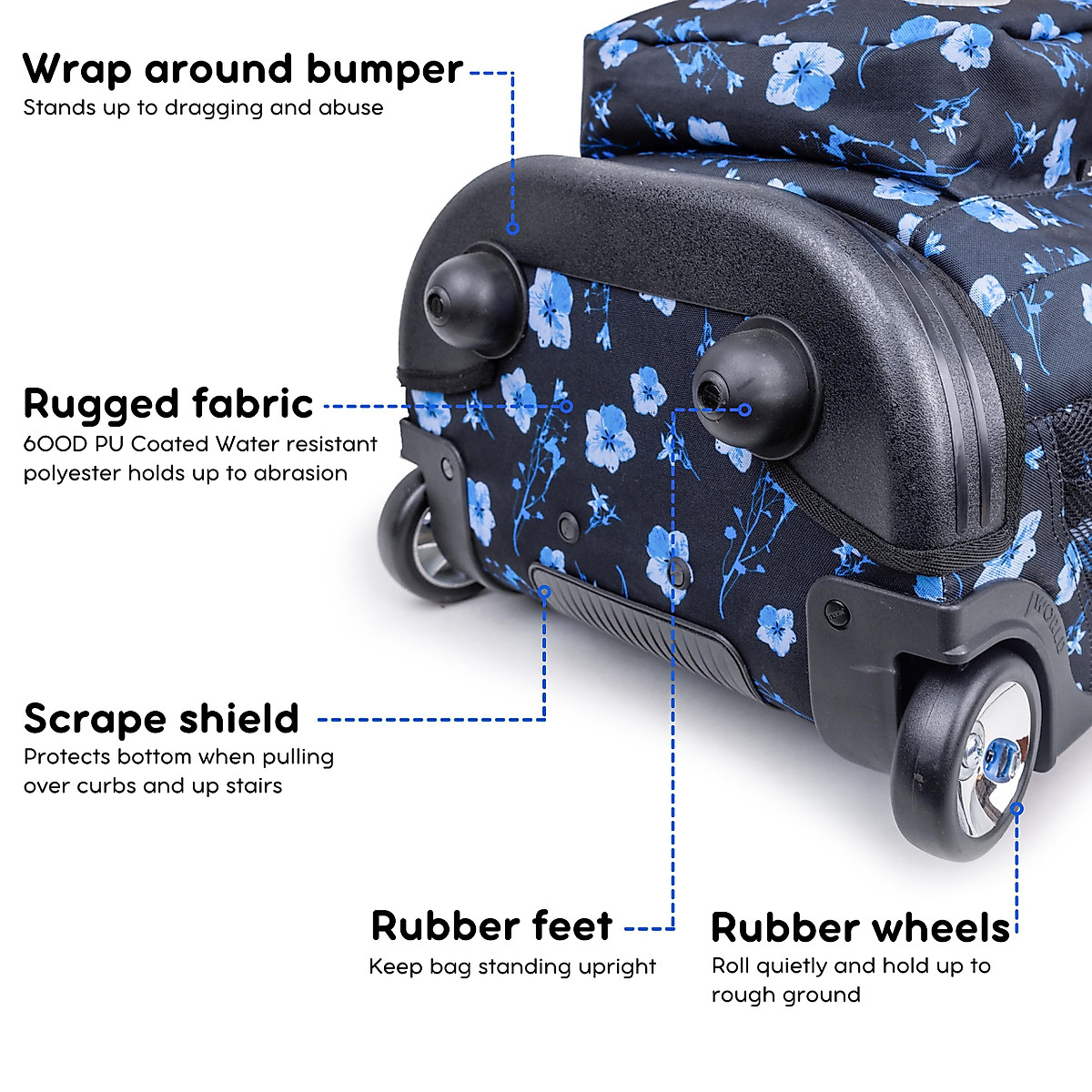 J World New York Sundance Rolling Backpack Girl Boy Roller Bookbag, Night Bloom, 20 X 13 X 9 (H X W X D)