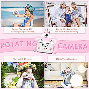 Barchrons Instant Print Digital Kids Camera 3.5 inch Large Screen 1080P Rechargeable Kids Camera for Girls Video Camera with 32G SD Card Gift for 6-12 Years Old