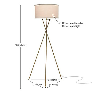 Brightech Jaxon LED Floor lamp, Modern Lamp for Living Rooms & Offices, Tall Lamp with Contemporary Drum Shade, Gold Tripod Standing Lamp for Bedroom Reading, Great Living Room Decor - Brass