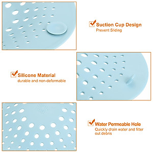 uxcell Hair Drain Catcher, 5.71inch Silicone Convex Tub Drain Covers Drain Protector with Handle Suction Cup for Kitchen Bathroom Balcony, Light Blue 2Pcs
