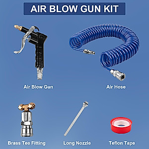 Blue Heavy Duty Truck Air Duster Blow Gun Cleaning with 23FT Meter Long Coil and Interchangeable Nozzle Tip, Air Seat Blow Gun Kit for Semi Truck Accessories