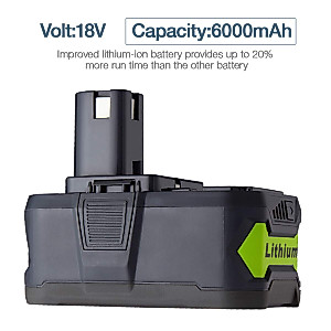 Dutyone 2 Pack 6000mAh Replacement Battery Compatible with Ryobi 18V ONE+ Plus P102 P103 P104 P105 P107 P108 P109 P122 Cordless Power Tools 18 Volt Lithium ion Battery