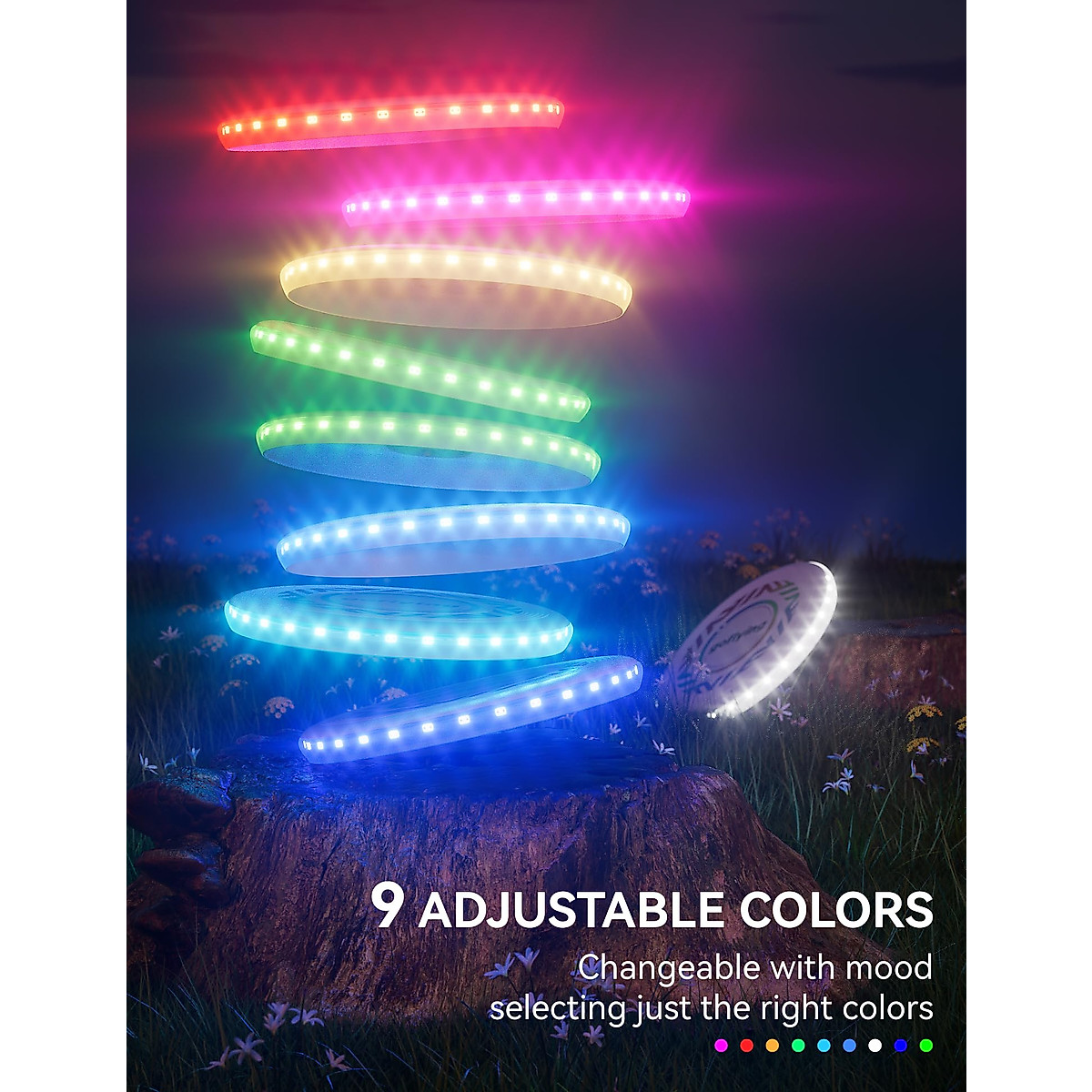 GOFLYING LED Flying Disc, 9 Adjustable Colors, 4 Adjustable Brightness, Rechargeable, 3WORKING Mode, Running RGB Light Mode/Single Color Mode/Competitive Mode - White