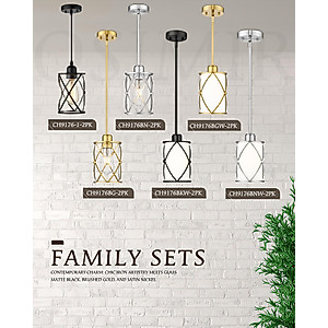 Osimir Industrial Pendant Light, 2 Pack Mini Glass Pendant Light for Kitchen, Cage Pendant Lighting in Black Finish with Clear Glass, Adjustable Length, CH9176-1-2PK