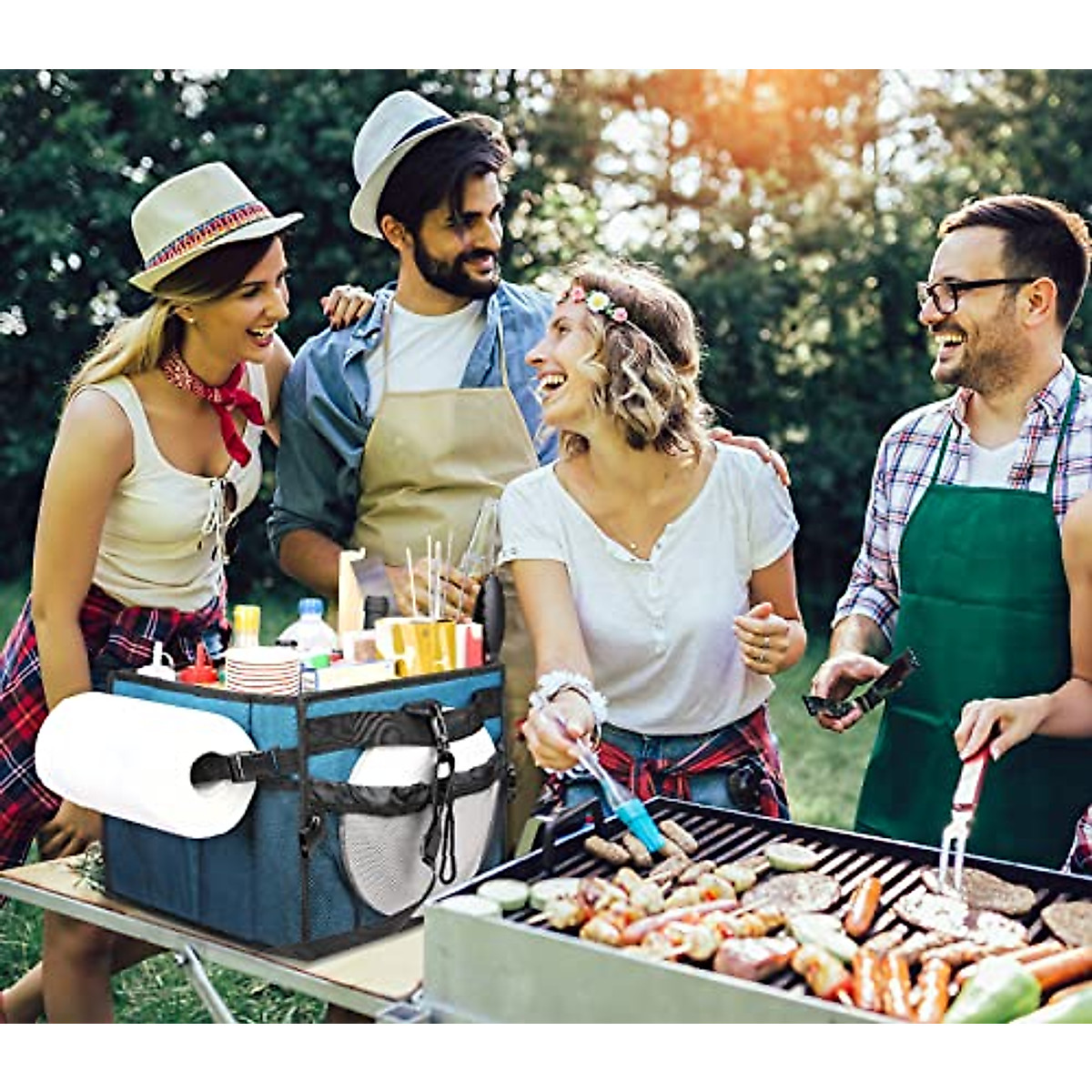 Large Grill and Picnic Caddy, Equipped with Paper Towel Holder, Condiments, Barbecue Utensils, Plate, Easy Carry Griddle Caddy, Must Haves for Outdoors Tailgating Accessories, Camper, Travel, Car, RV
