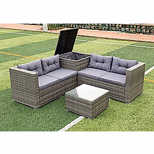 FANYE 4 Pieces Patio Sofa Sets Outdoor Conversation Group,PE Wicker Rattan Sectional Upholstered Furniture Include Armchairs, Loveseat and Cushions