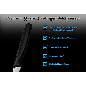 SMI - 2 Pcs Tomato Knife Serrated Black Paring Knife Steak Knife Solingen Knife Made in Germany