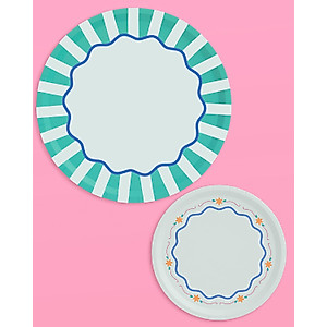 xo, Fetti Italian Summer Paper Plates - 32 pk, 16 9" plates + 16 7" plates | Bachelorette Party Decorations, Last Toast Coast, Birthday Party Supplies, Flower Baby Shower, Stripe Cake Plates