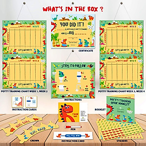 ATHENA FUTURES Potty Training Count Down Timer Watch with Lights and Music - Rechargeable, Dinosaur Yellow Band and Potty Training Chart for Toddlers - Sticker Chart, 4 Week Reward Chart