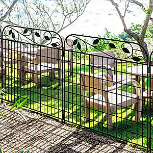 Amagabeli 4 Pack Metal Garden Fence Border 36”(L) x44”(H) Heavy Duty Tall Rustproof Decorative Garden Fencing Gate Panels Animal Barrier for Dog Iron Edge for Landscape Folding Flower Bed Leaf Black