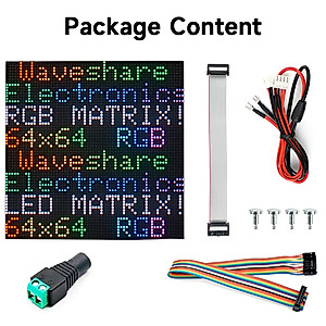 waveshare RGB Full Color LED Matrix Panel 64x64, 4096 RGB LEDs, 2mm Pitch, Adjustable Brightness, Display Text, Colorful Image, Animation,Compatible with Raspberry Pi/Raspberry Pi Pico / ESP32