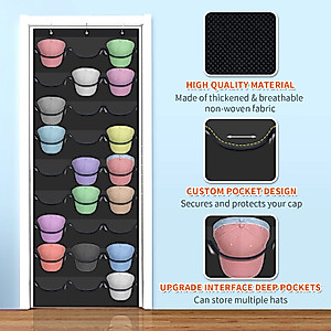 Hat Rack for Baseball Caps, 27 Pockets Over The Door Baseball Hat Organizer, Fitted Hat Storage for Closet Wall Mount Bag With Large Pockets & 3 Hooks, Hat Holder Hanger Organization to Display Caps