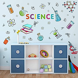 IARTTOP Colorful Student Science Laboratory Wall Decal, Chemical Apparatus Test Tube Book Microscope Wall Sticker, Biology Experiment Science Waterproof Decals for Classroom Nursery Wall Decoration.