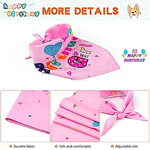 PurrNbark Dog Birthday Bandana Hat with Number Patry Supplies Cute Doggy Bandana for Small Medium Boy Girl Blue Pink Pet Birthday Celebration Soft Triangle Scarf Colorful Words Pattern