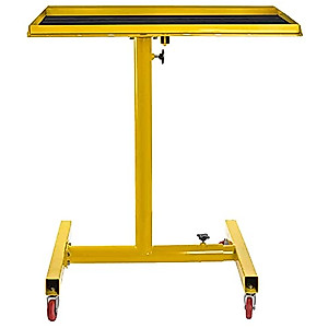 JEGS 200 LBS Capacity Rolling Work Table - Height Adjustable 33 Inches to 48 Inches - Rolling Tool Tray Uses Four 2.5” Caster Wheels - Includes One Tool Tray Table Liner - Yellow Powder Coated Steel