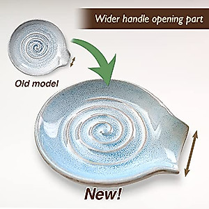 Ceramic Spoon Rest for Kitchen Counter - Utensil Holder (Large Spout - Light Blue)