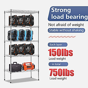 FDW 5 Tier 22L x 12W x 48H Pantry Shelves Adjustable Metal Shelves NSF Storage Rack Shelving Units for Kitchen Garage Small Places Commercial,Chrome