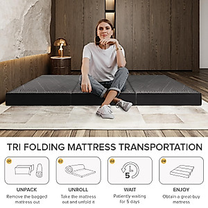 Tri Folding Mattress Queen Size - 6 Inch Foldable Mattress for Travel/RV/Camping/Road Trip/Guest Room/Yoga, Tri-fold Memory Foam Mattress with Washable Cover, Handle & Non-Slip Bottom, 78"x58"x6"