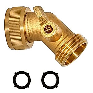 Morvat 45 Degree Solid Brass Water Hose Elbow, Garden Hose Kink Protector with ON/OFF Shutoff Valve, Female to Male RV Spigot & Faucet Adapter & Pipe Fitting Connector, Includes Extra Rubber Washers