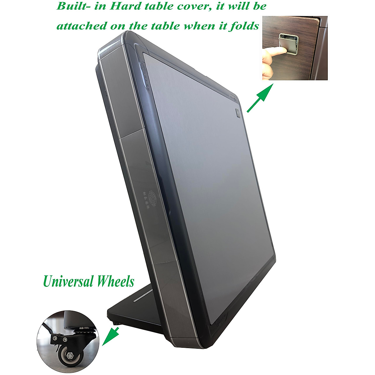 Gray Ultra-Thin Folding Automatic Mahjong Mah jongg Table 40mm American Mahjong Numbered Tiles Foldable Style + 4 Racks+ Hard Tabletop Cover