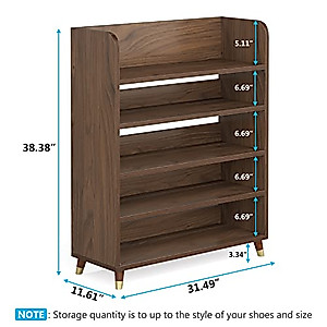 Tribesigns Shoe Rack, 5 Tier Wood Shoe Storage Cabinet 16 Pair, Free Standing Shoe Organizer Shoe Shelf Stand for Entryway Hallway Closet, Rustic Brown